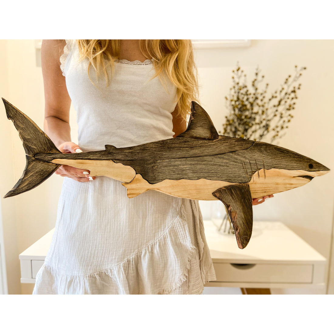 Wood Wall Art Shark Sculpture, Coastal Decor – 142 Wooden Heart